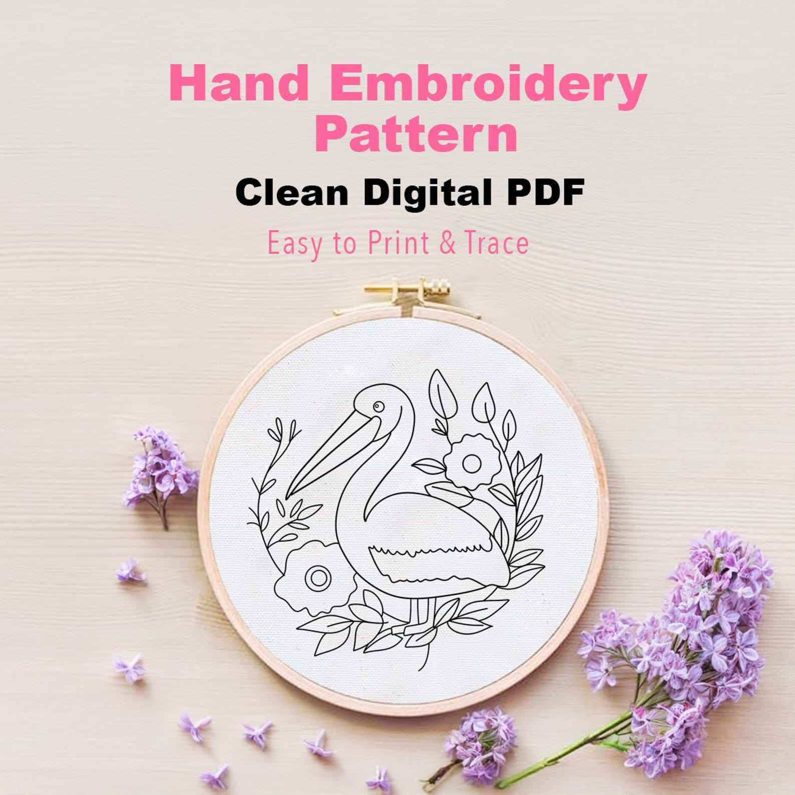 Pelican Hand Embroidery Pattern PDF, Cute Animal Embroidery, Nursery ...