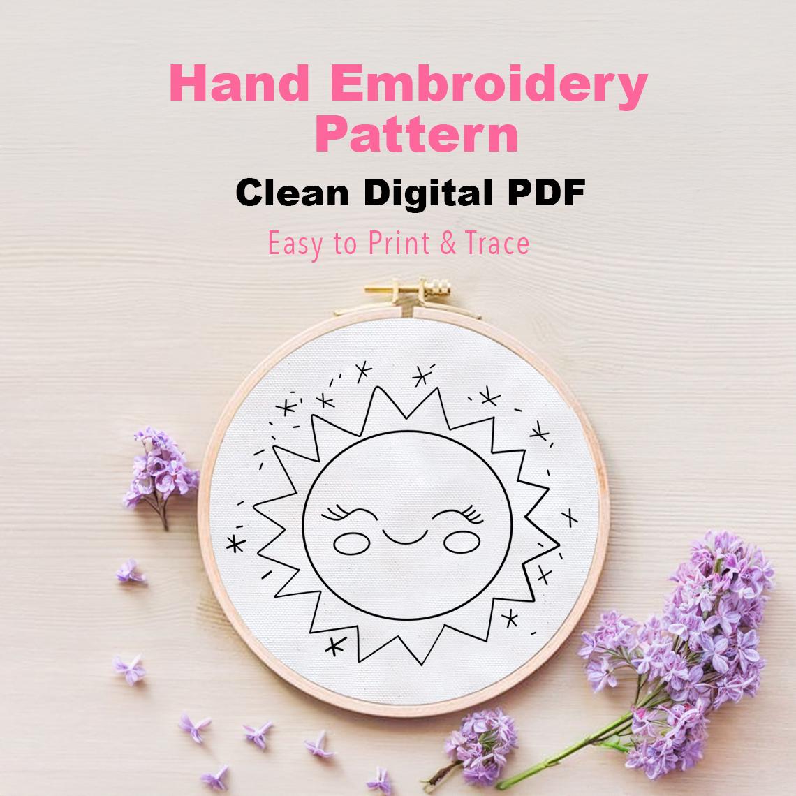 Sun Hand Embroidery Pattern PDF, Cute Smiling Sun and Stars Nursery ...