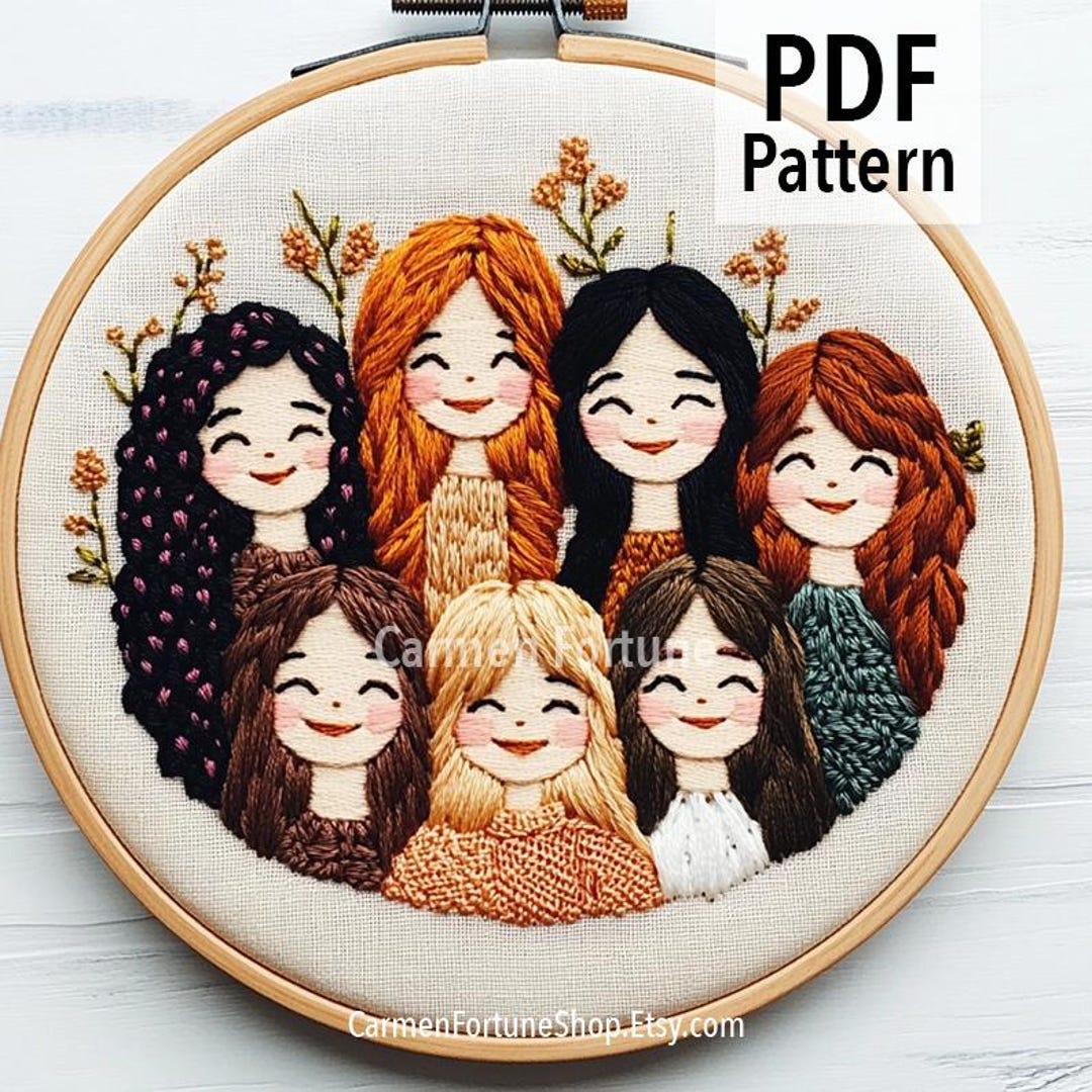 Hand Embroidery Pattern PDF, Group of Girls With Different Hairstyles ...