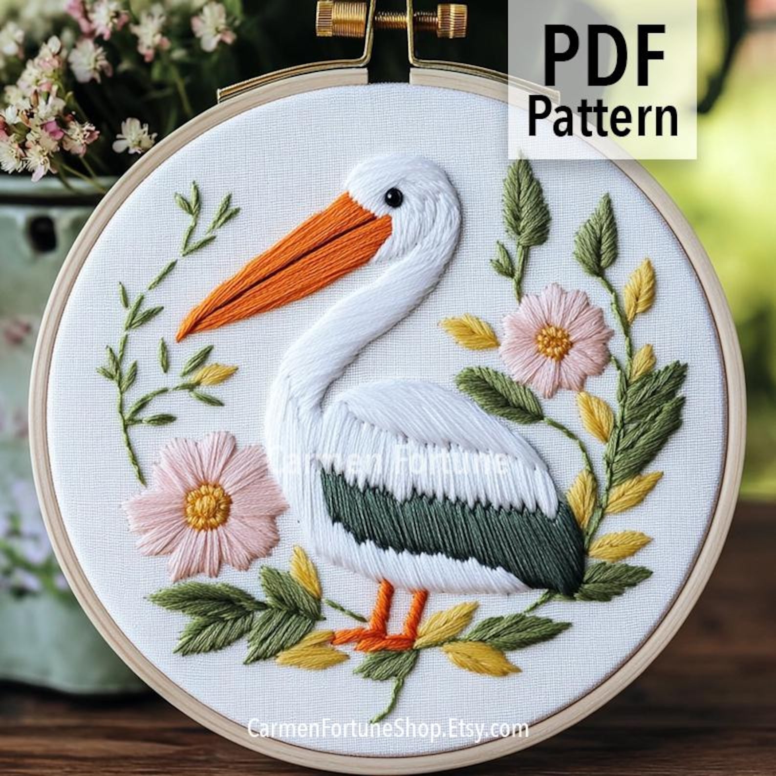 Pelican Hand Embroidery Pattern PDF, Cute Animal Embroidery, Nursery ...
