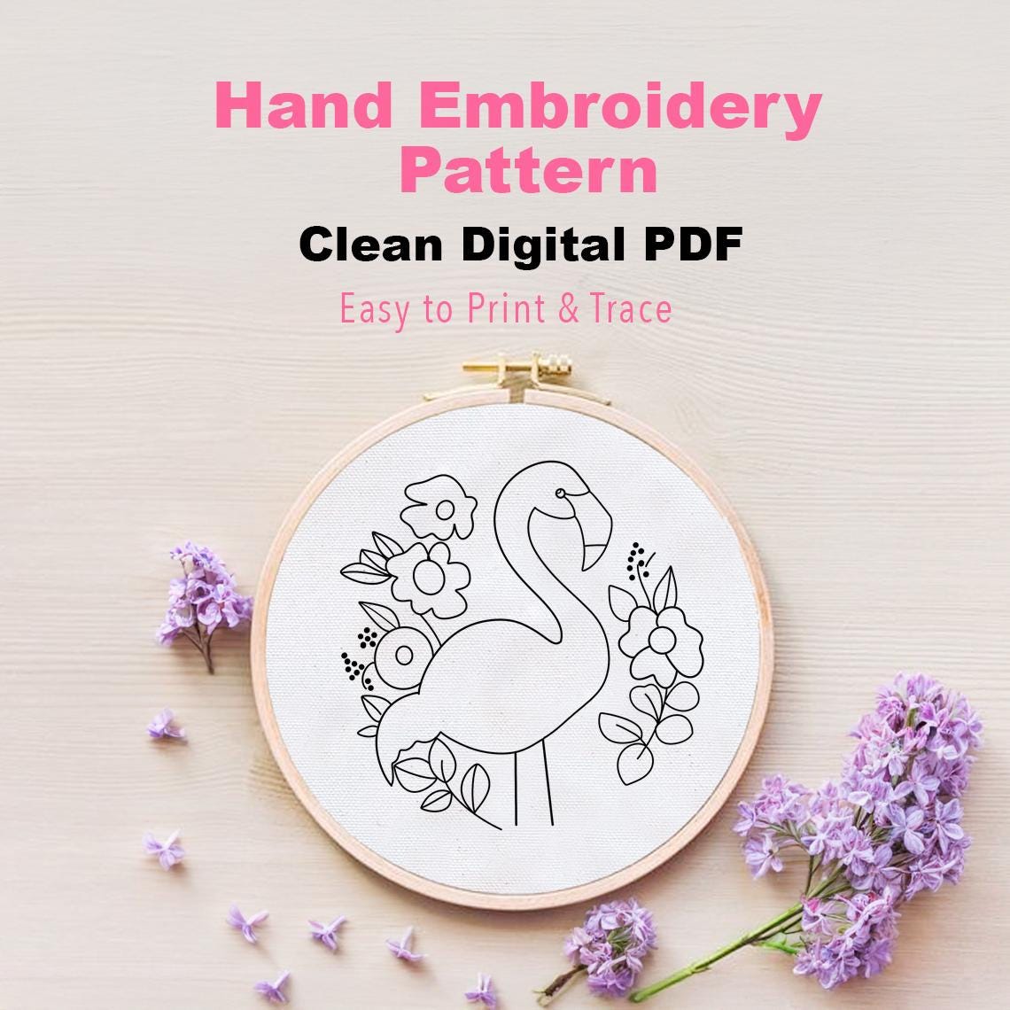 Flamingo Hand Embroidery Pattern PDF, Summer Tropical Flowers ...
