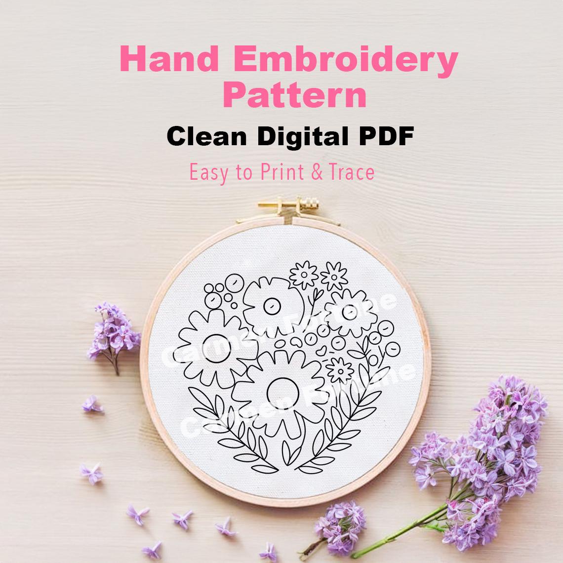 Hand Embroidery Pattern PDF, Daisy Flower Embroidery Design With Yellow ...