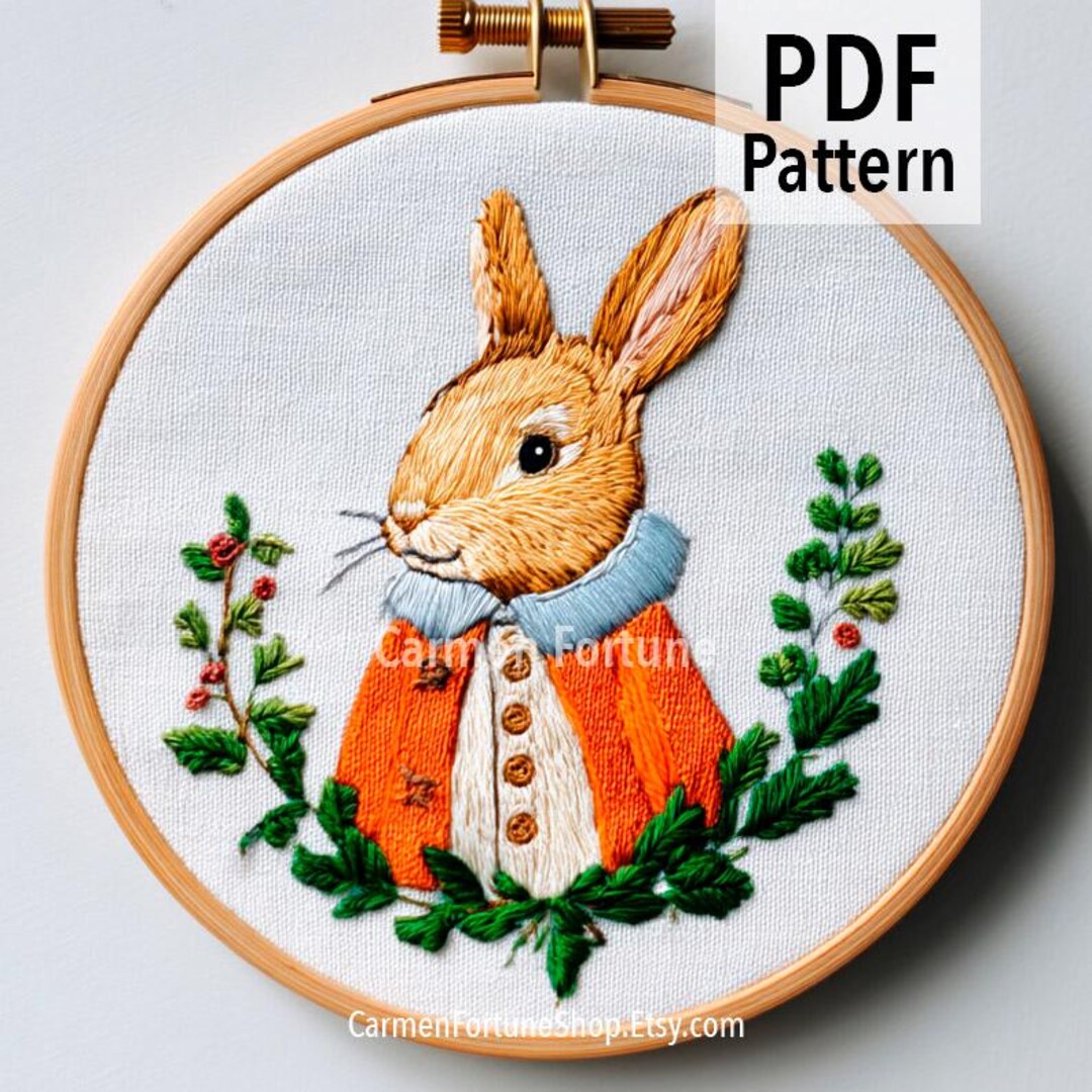 Peter Rabbit Hand Embroidery Pattern PDF, Bunny Embroidery Design, DIY ...