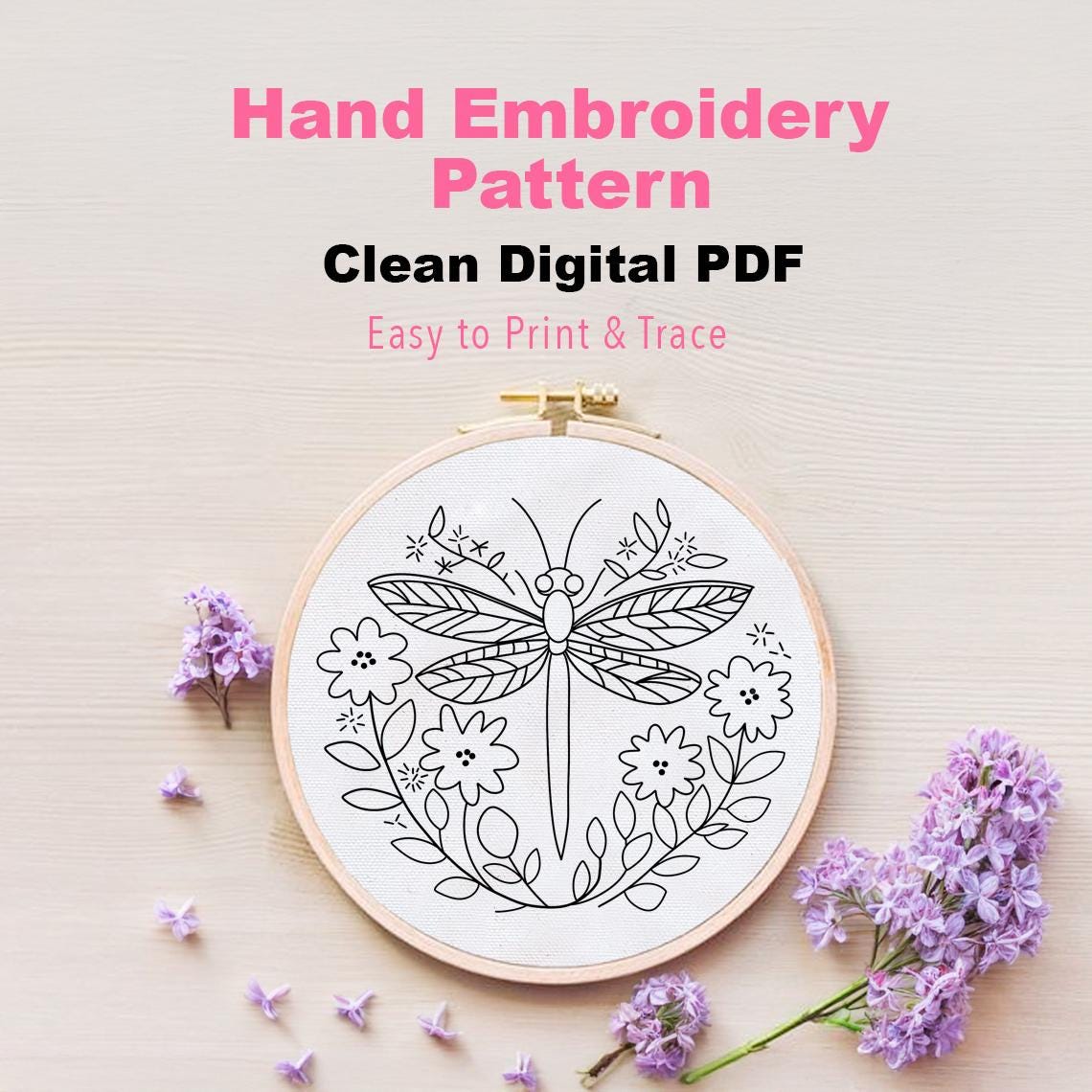 Dragonfly Hand Embroidery Pattern PDF, Colorful Insect Embroidery ...