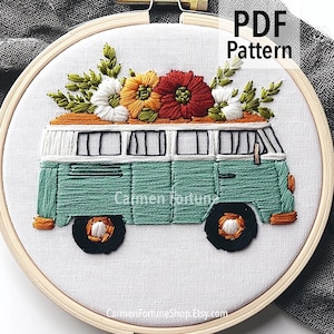 Hand Embroidery Pattern PDF, Cozy Camper Van With Wildflowers ...