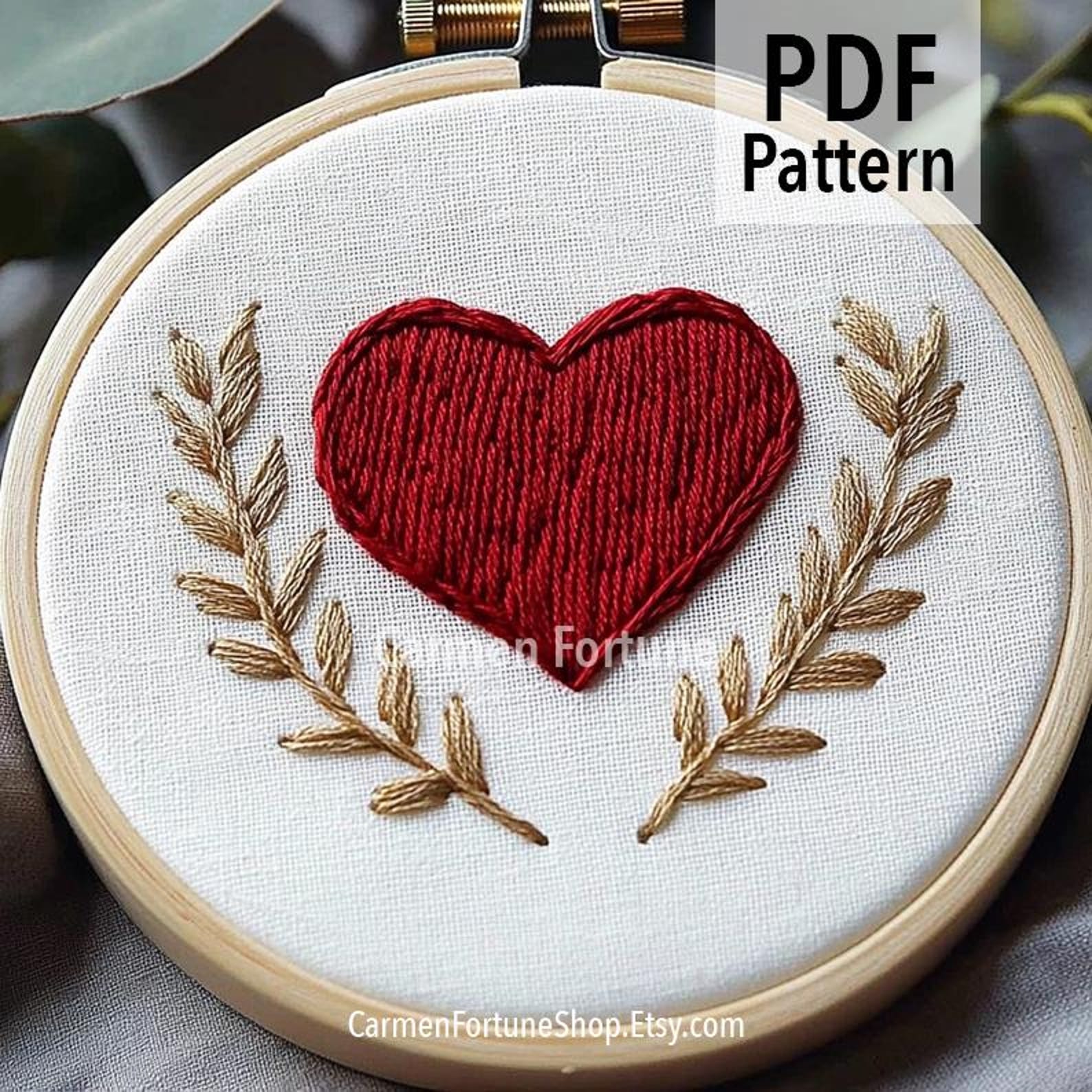 Hand Embroidery Pattern PDF, Heart With Laurel Wreath Design, Romantic ...