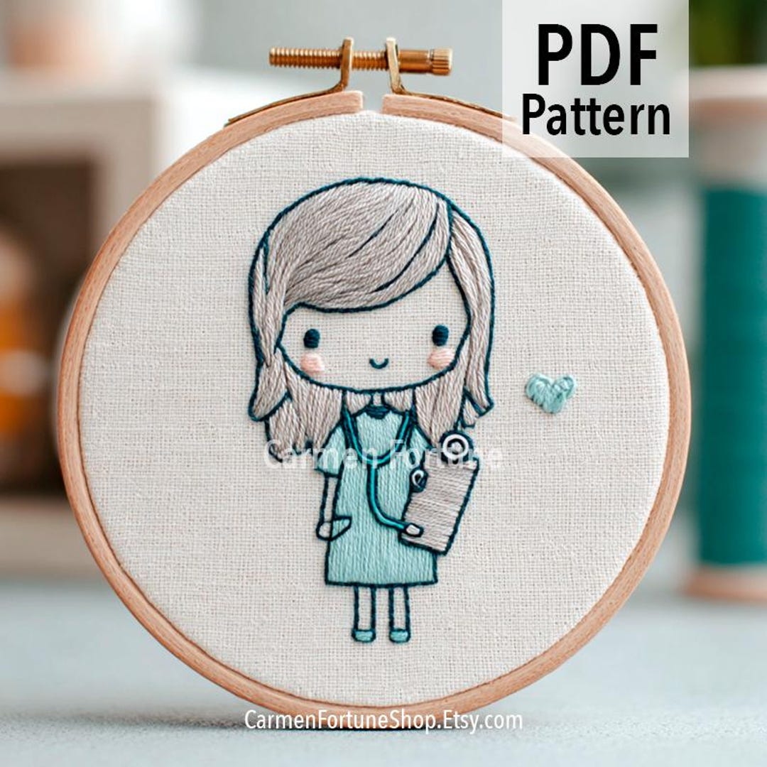 Hand Embroidery Pattern PDF, Cute Female Doctor Chibi Design With ...