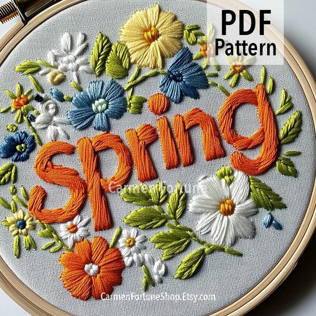 Spring Floral Hand Embroidery Pattern: DIY Hoop Art (PDF Download - Etsy