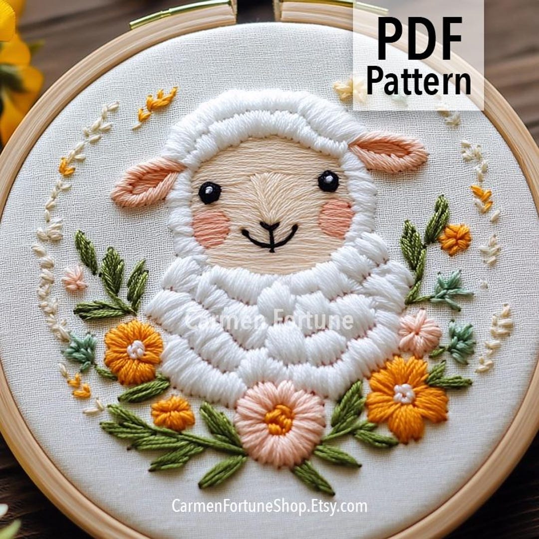 Sheep Hand Embroidery Pattern PDF, Cute Animal Embroidery, Nursery Hoop ...