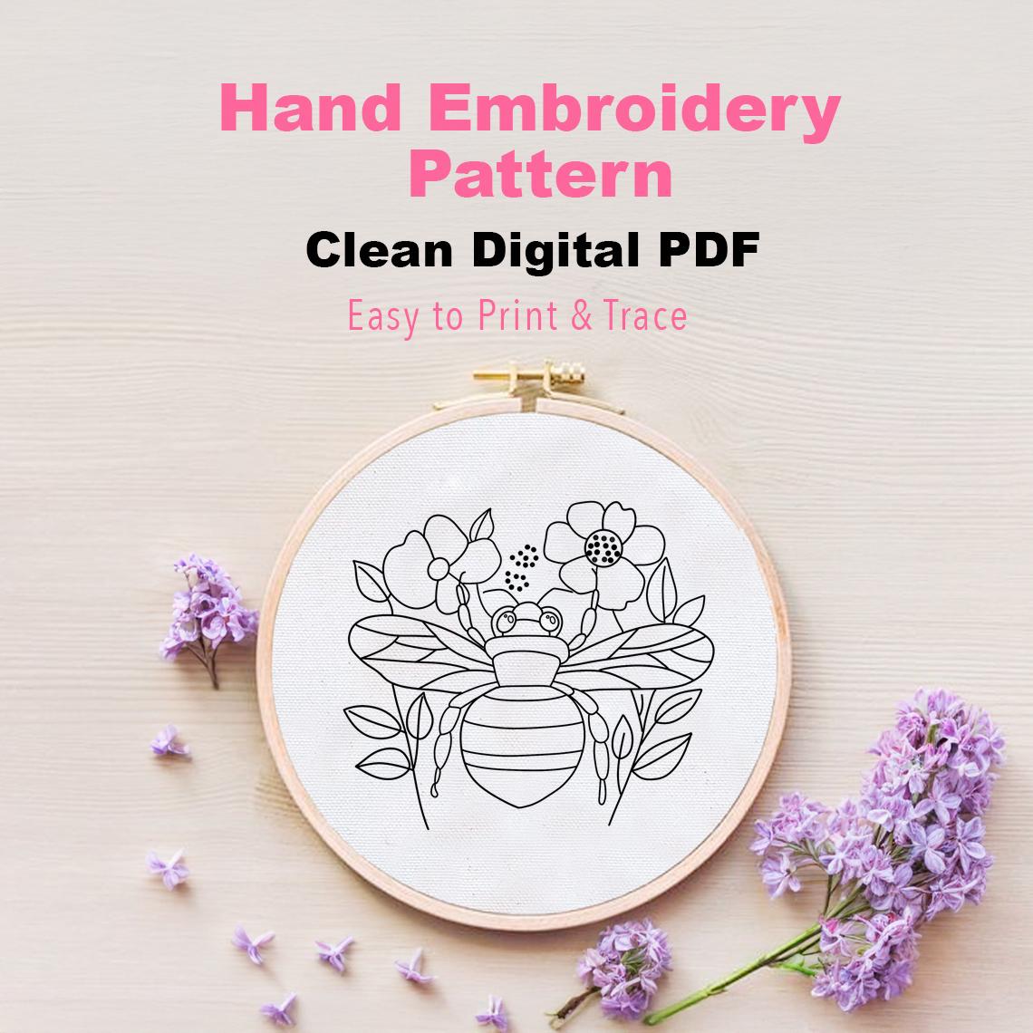 Bee Hand Embroidery Pattern PDF, Bumblebee and Wildflower Embroidery ...