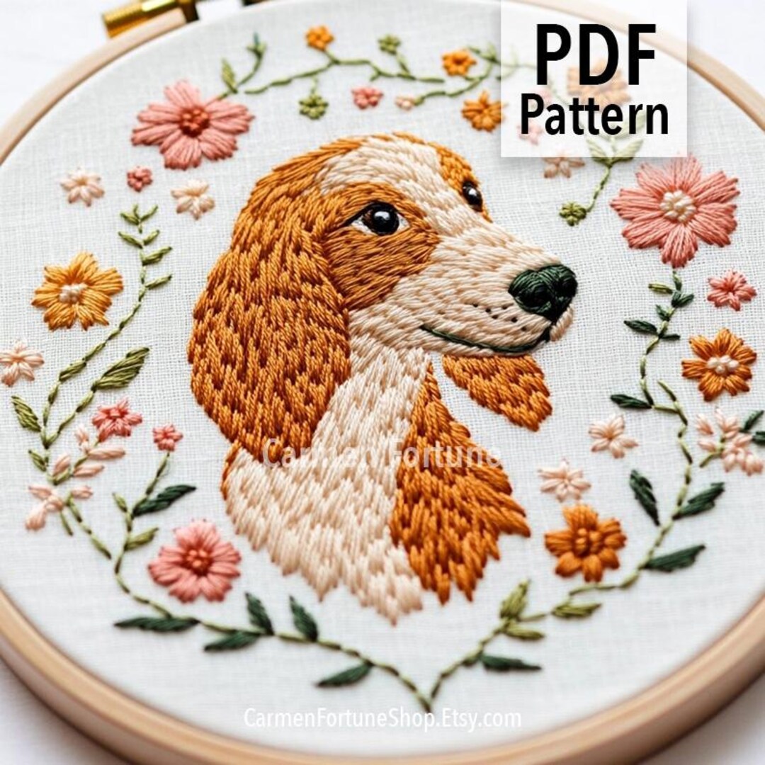Cocker Spaniel Dog Hand Embroidery Pattern PDF, Puppy Embroidery Design ...