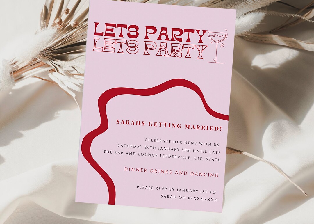 Pink Hens Party Invitation. Instant Download Fully Customisable - Etsy