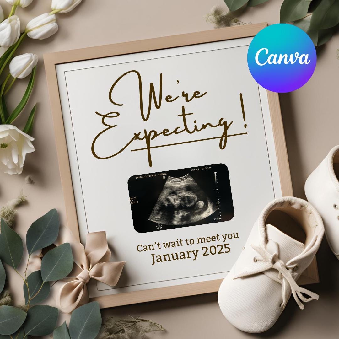 We're Expecting! - Baby Announcement Canva Template - Etsy