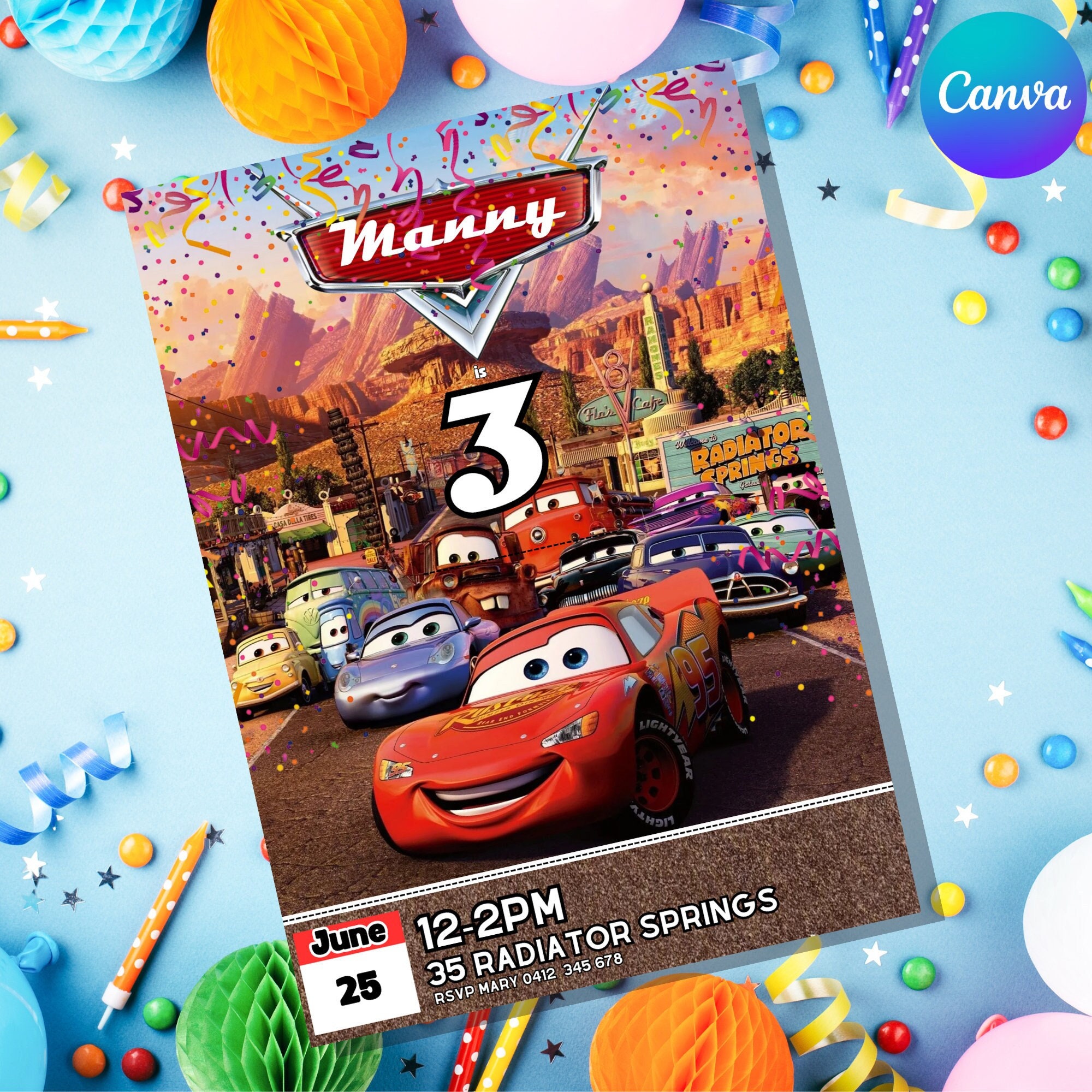 Cars Themed Birthday Invitation Template Customisable Electronic Canva ...
