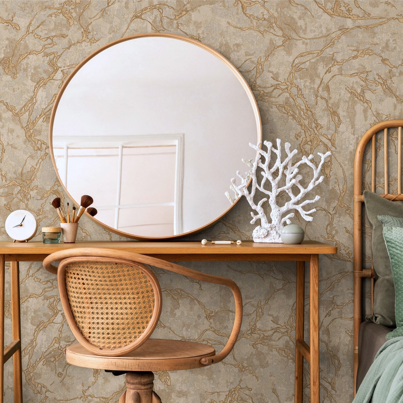 Modern Abstract Embossed Vein Textured Wallpaper, Cork Gray Bronze ...