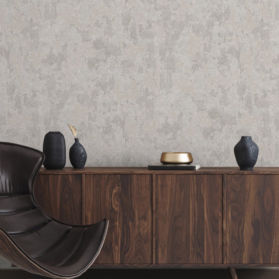 Modern Distressed Embossed Wallpaper, Ivory Shimmering 3D Textured ...