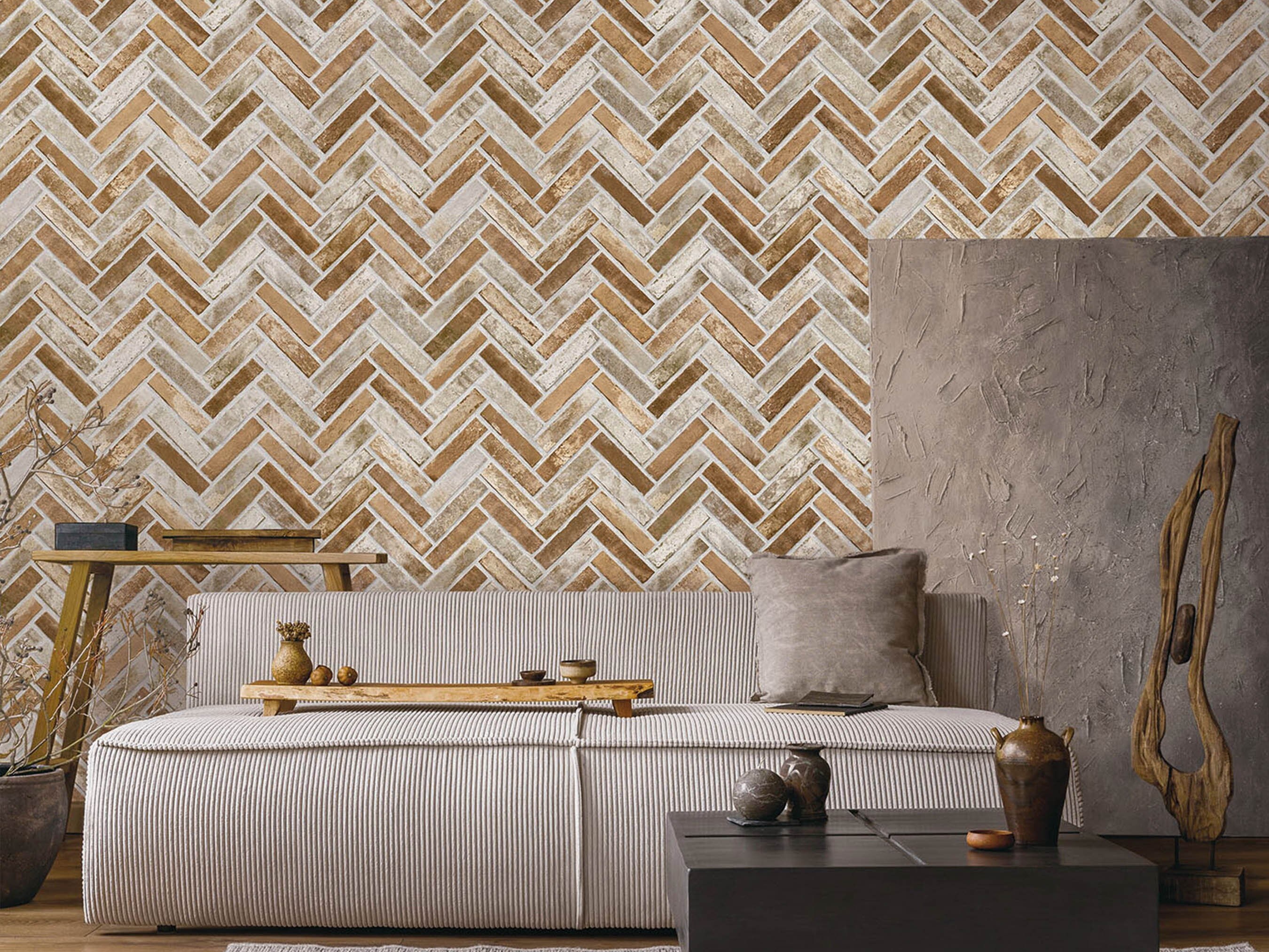 Golden Brick & Stone Embossed Wallpaper Home Wall Decor - Etsy