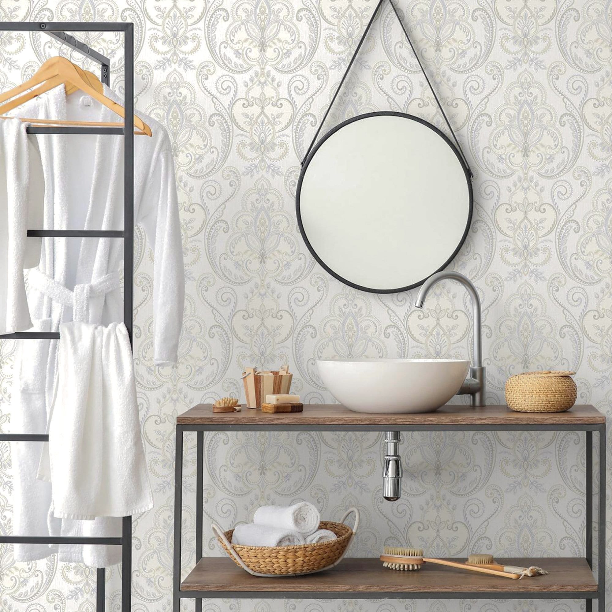 White Damask Deep Embossed Wallpaper, Rich Textured Wallcovering, Large ...