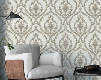 Luxury Damask Blue Gold Wallpaper, 3D Textured Victorian Wallpaper ...