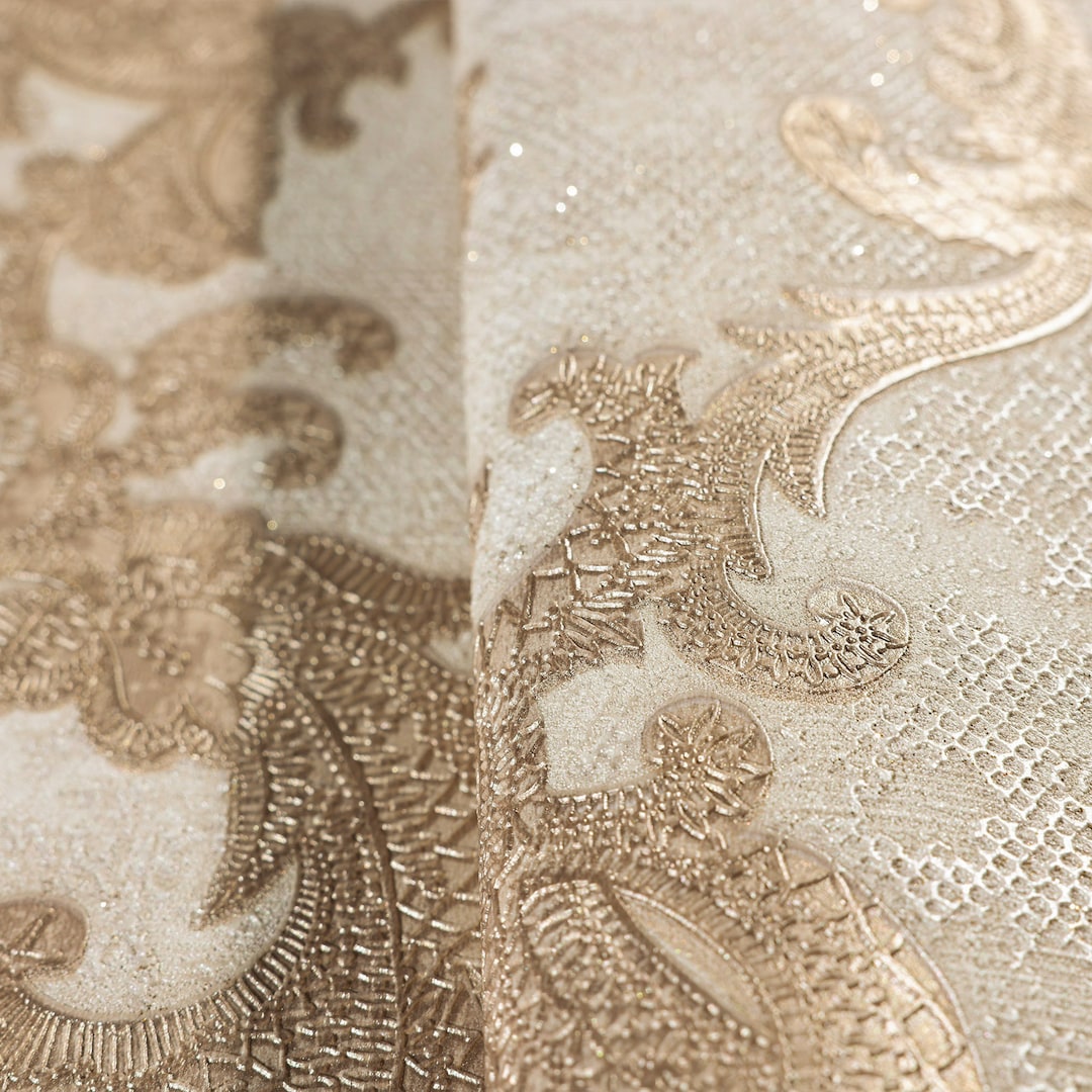 Luxury Gold Damask Embossed Wallpaper, Rich Textured Distressed ...
