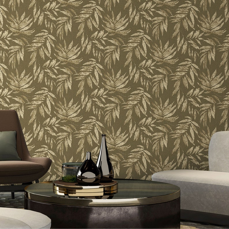 Dark Washed Leaves Embossed Wallpaper, Rich Textured Wallcovering ...