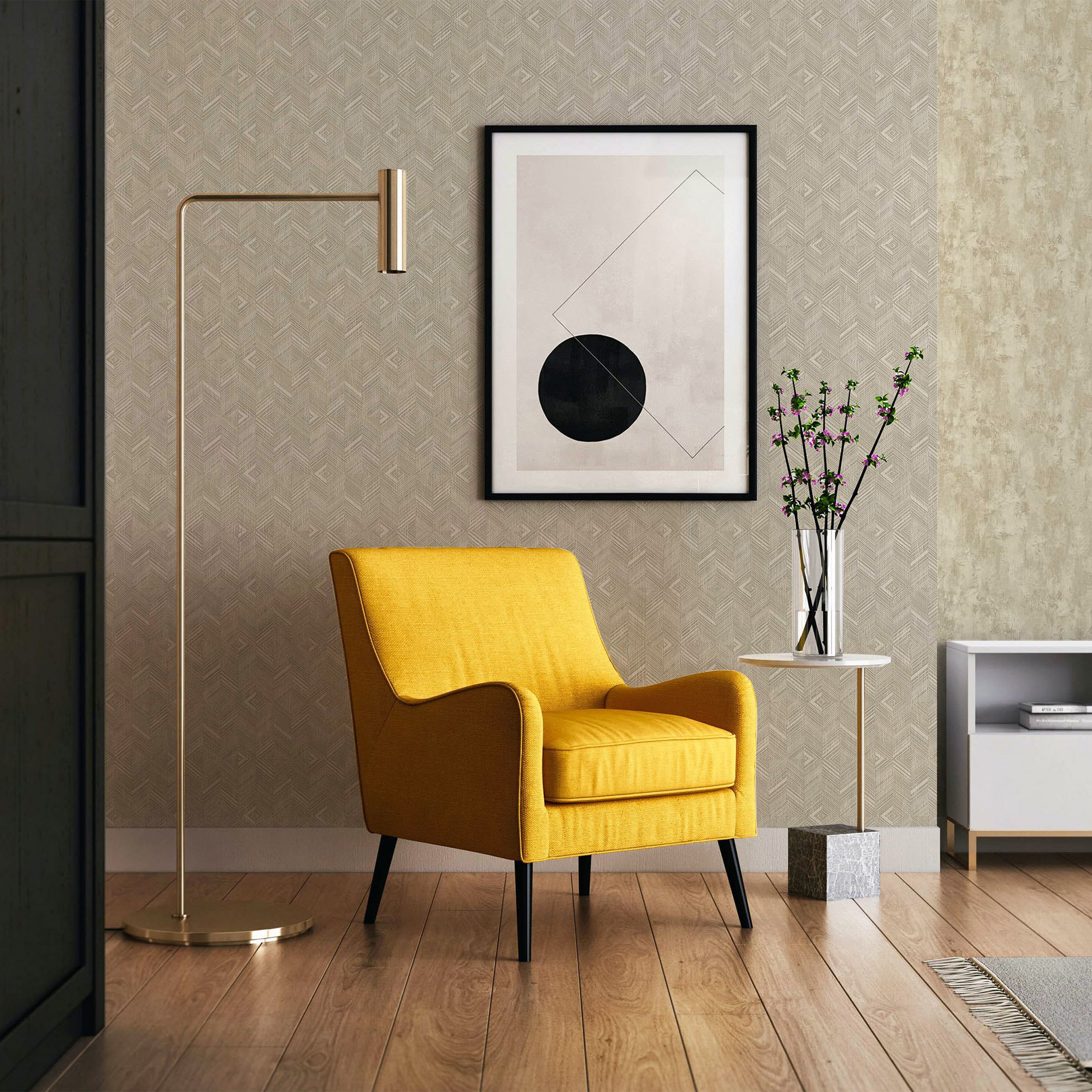 Light Color Embossed Geometric Wallpaper, 3D Chevron Herringbone ...