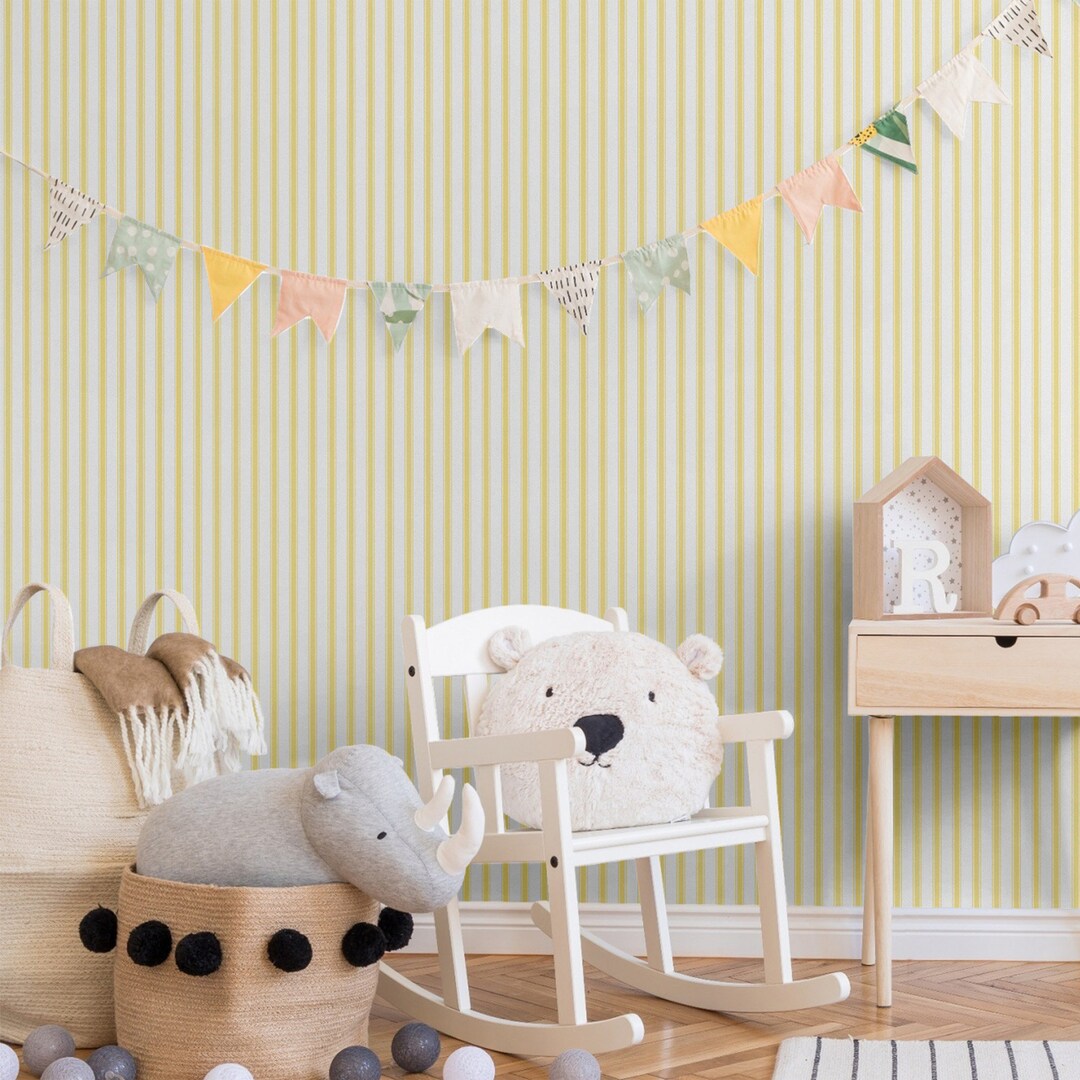 Kids Room Yellow Striped Wallpaper, Textured Wallpaper, Boys Girls Room ...