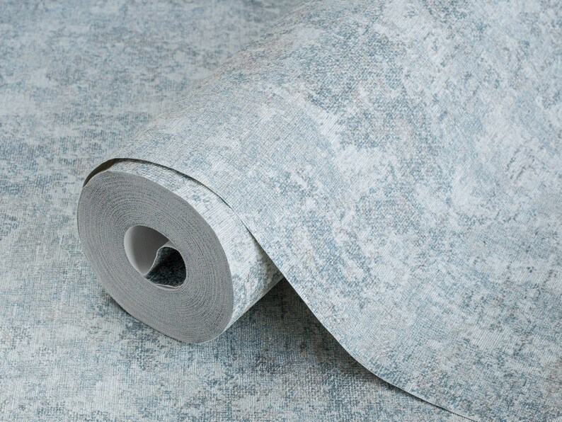 Blue Textured Embossed Wallpaper Washable Wallcovering Large - Etsy