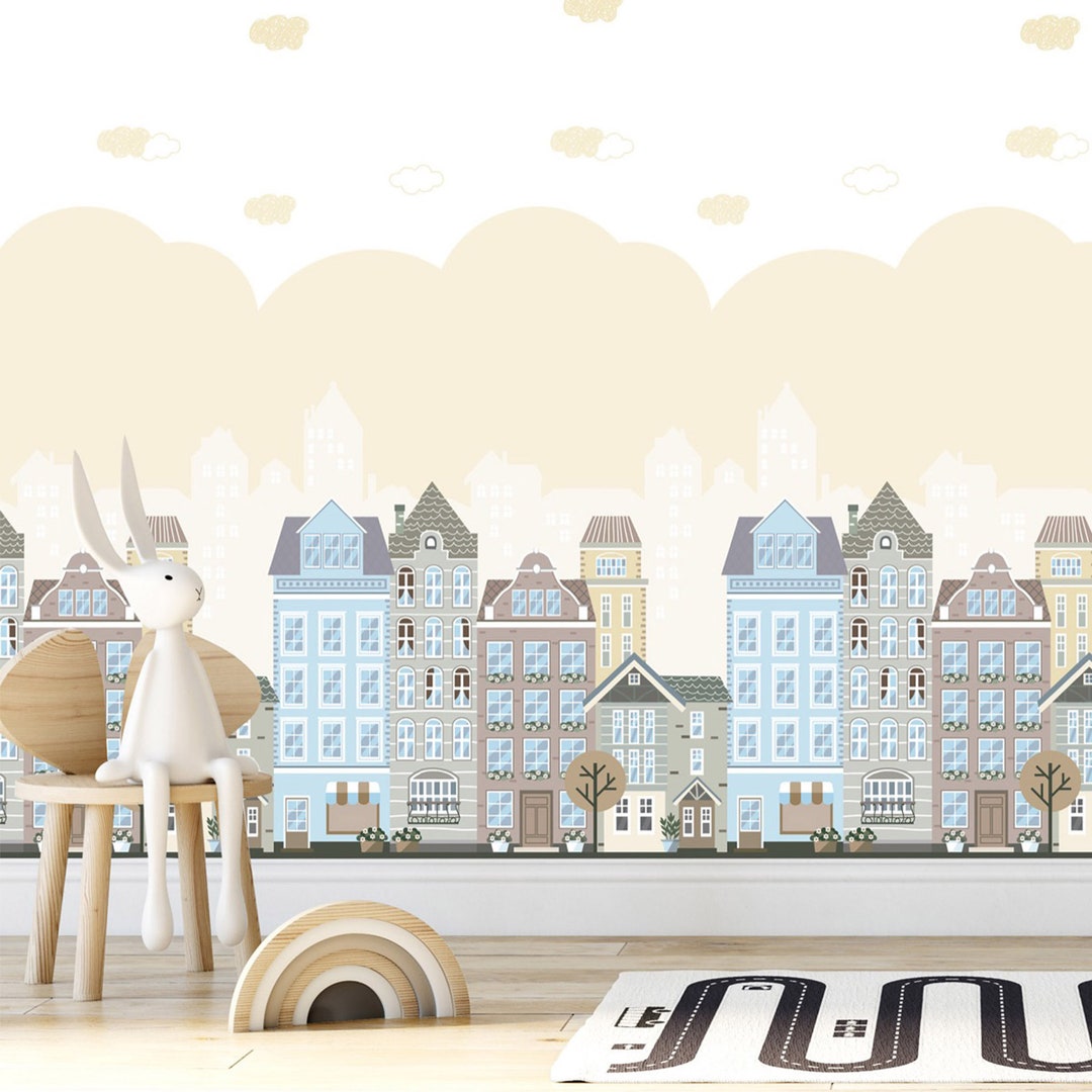 Kids Room Wallpaper, Textured Wallpaper, Apartments Cityscape Scene ...