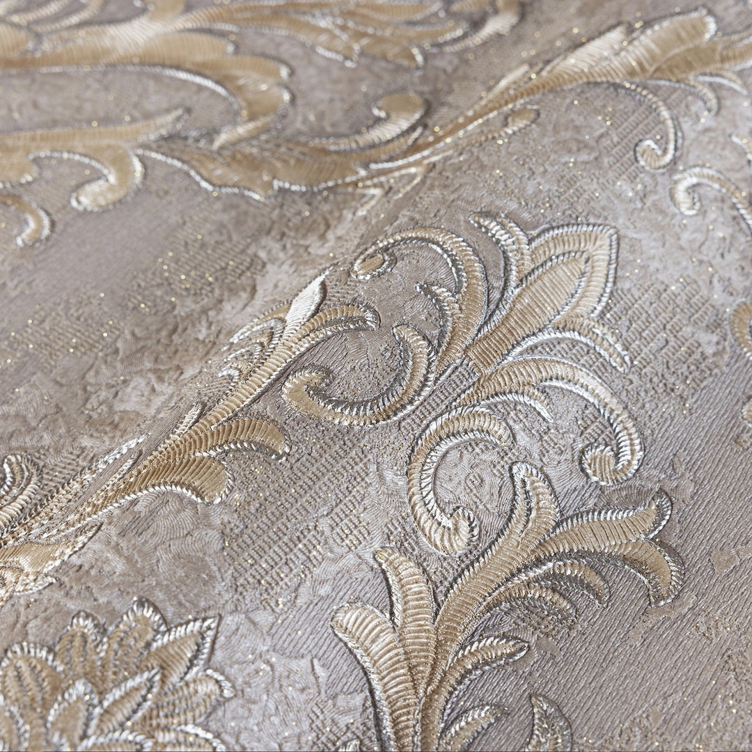 Dark Natural Deep Embossed Damask Wallpaper, Elegant Textured, Non ...