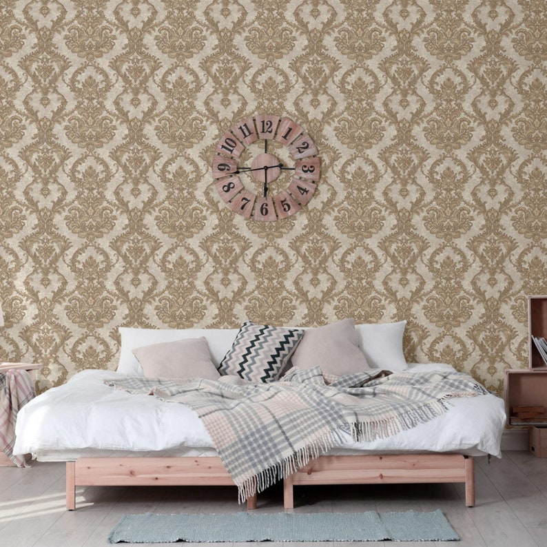 Luxury Gold Damask Embossed Wallpaper, Rich Textured Distressed ...