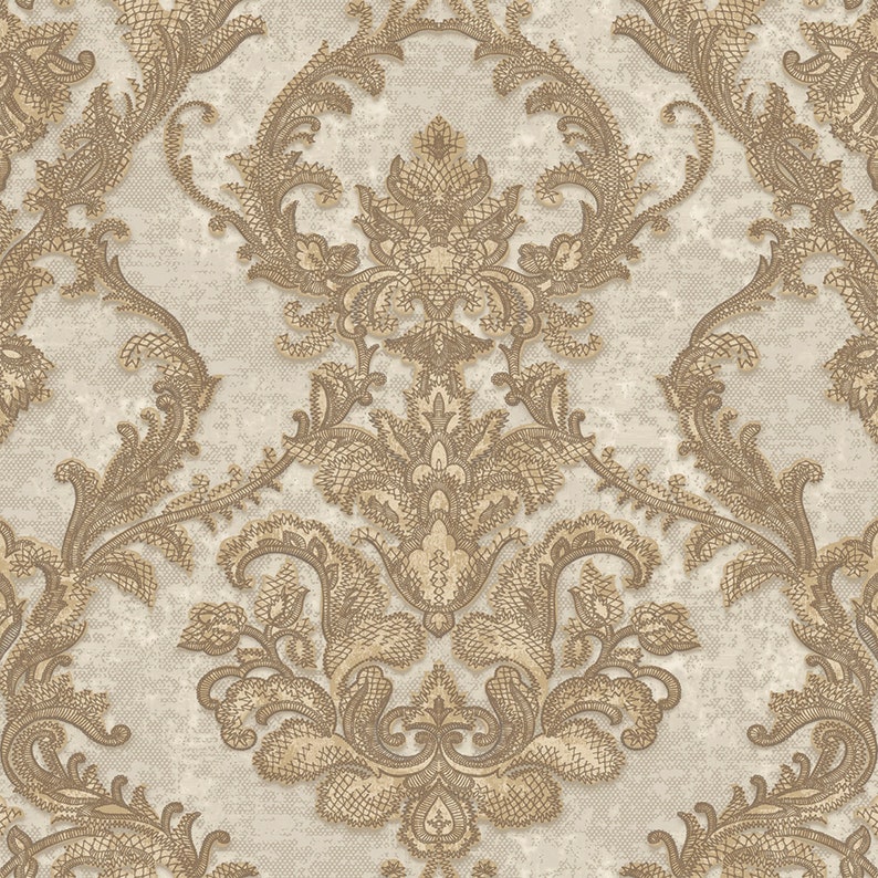 Luxury Gold Damask Embossed Wallpaper, Rich Textured Distressed ...