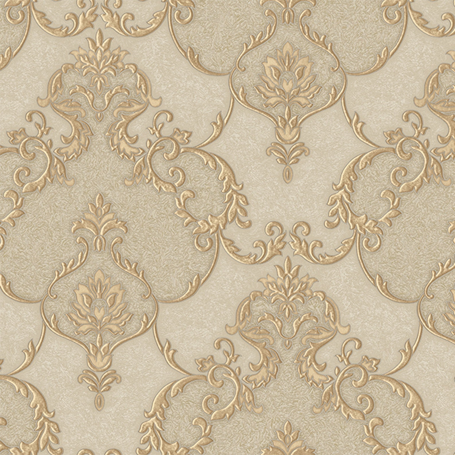 Elegant Gold Shiny Deep Embossed Damask Wallpaper, 3D Textured, Non ...