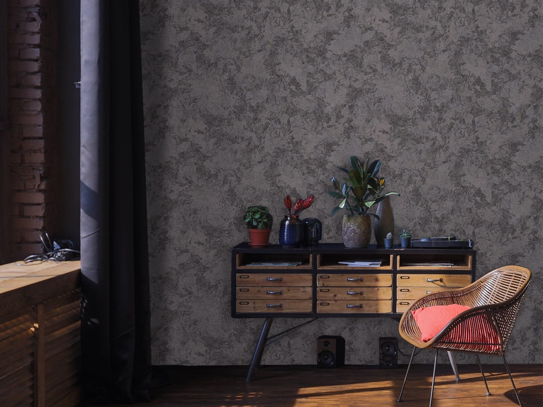 Dark Color Metallic Embossed Wallpaper Textured Rustic 3D - Etsy