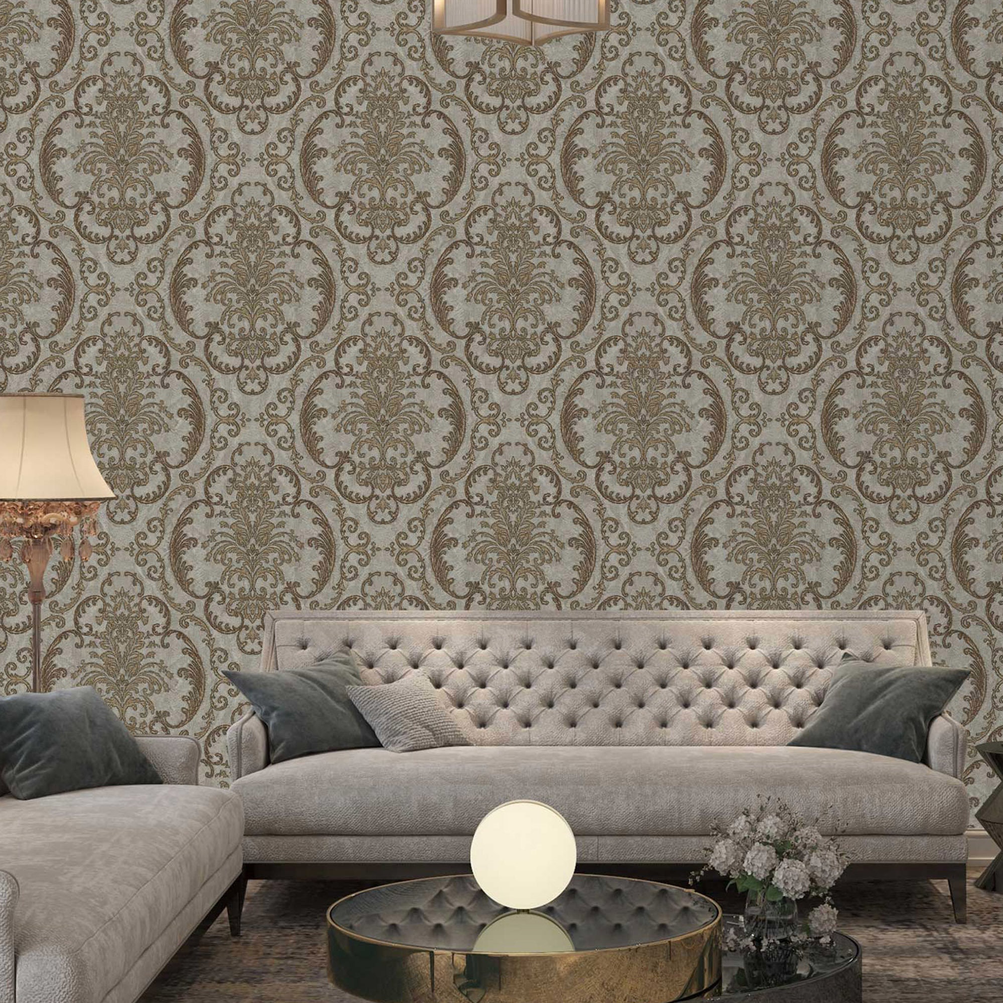 Elegant Damask Deep Embossed Wallpaper, Extra Wide 114 Sq Ft Roll ...