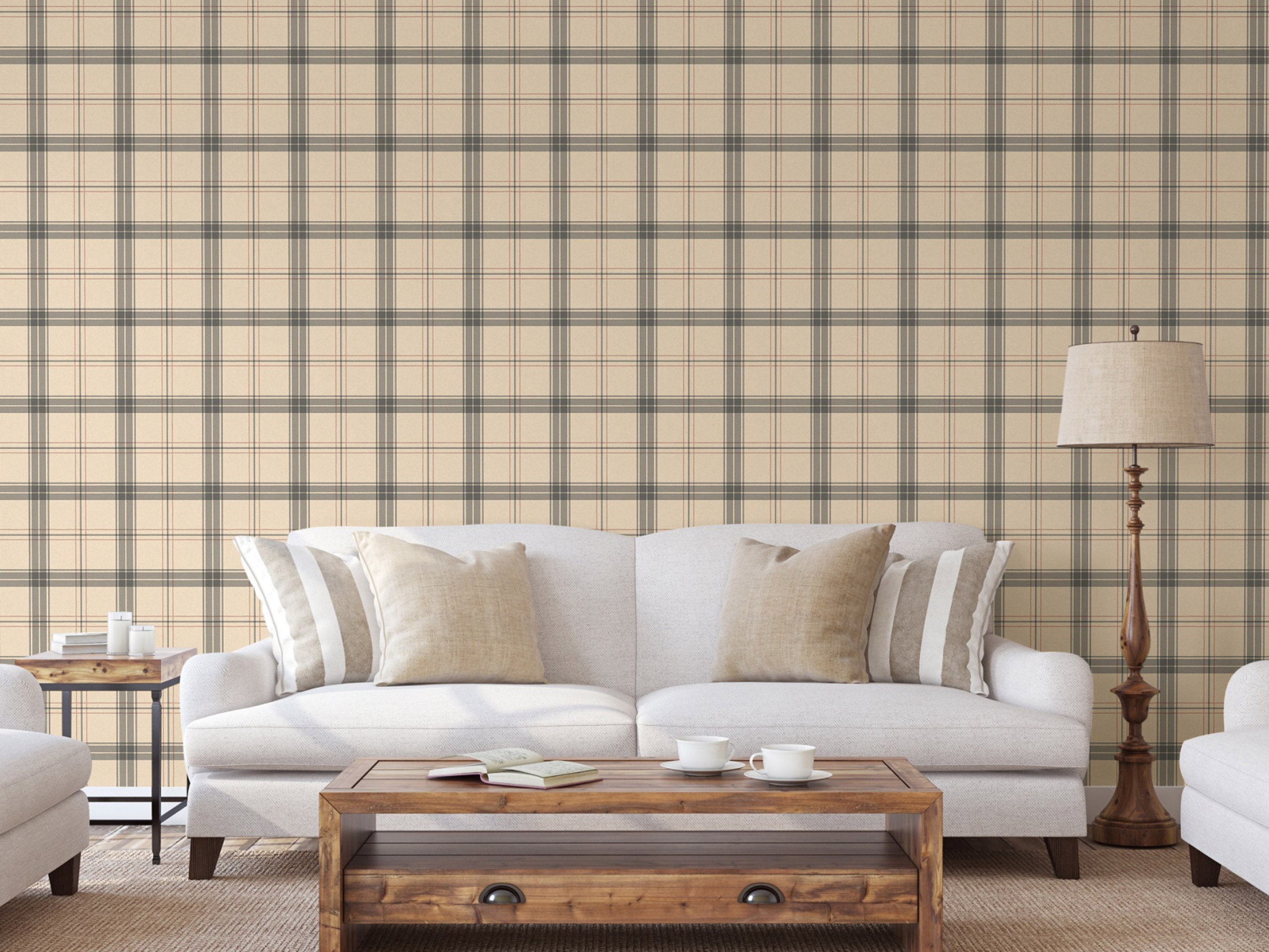 Textured Plaid Wallpaper, 3D Embossed Tartan Wallpaper, Wallcovering ...