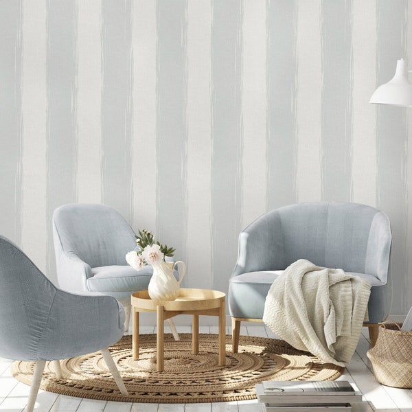 Blue and White Wallpaper Striped - Etsy