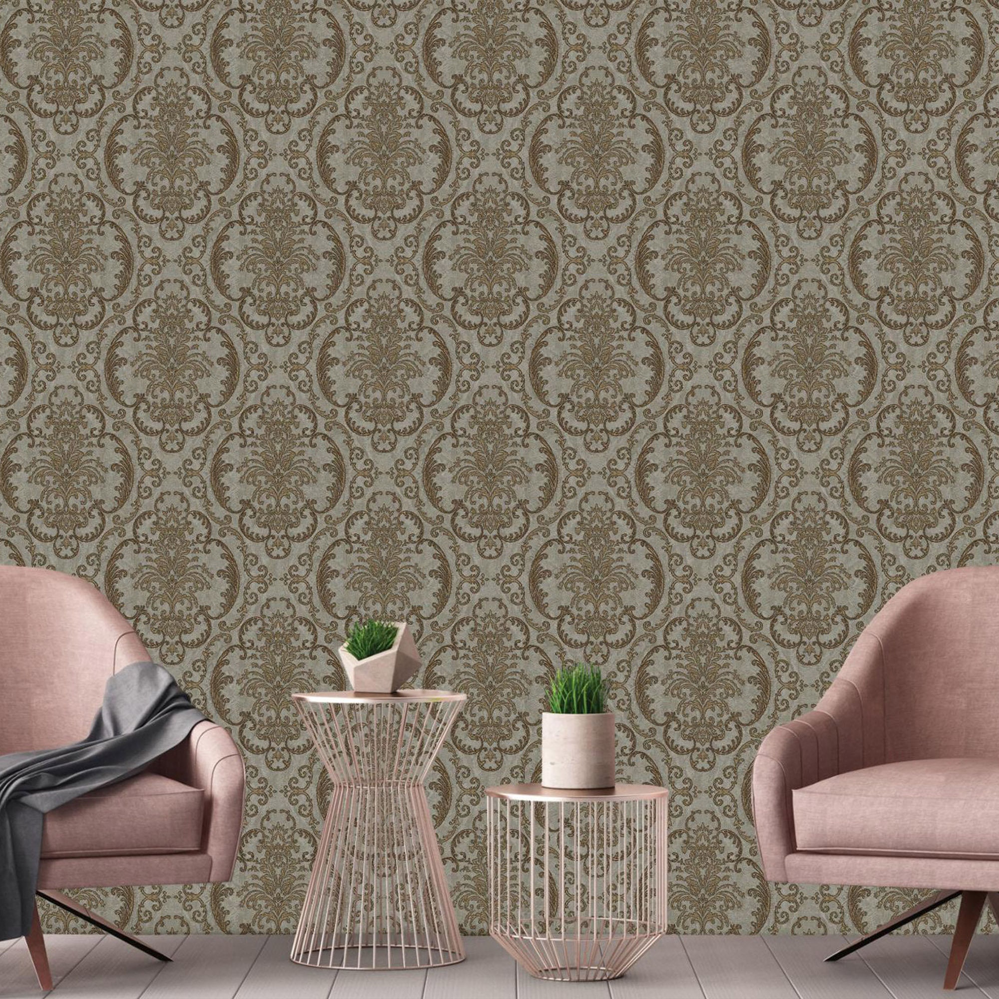 Elegant Damask Deep Embossed Wallpaper, Extra Wide 114 Sq Ft Roll ...