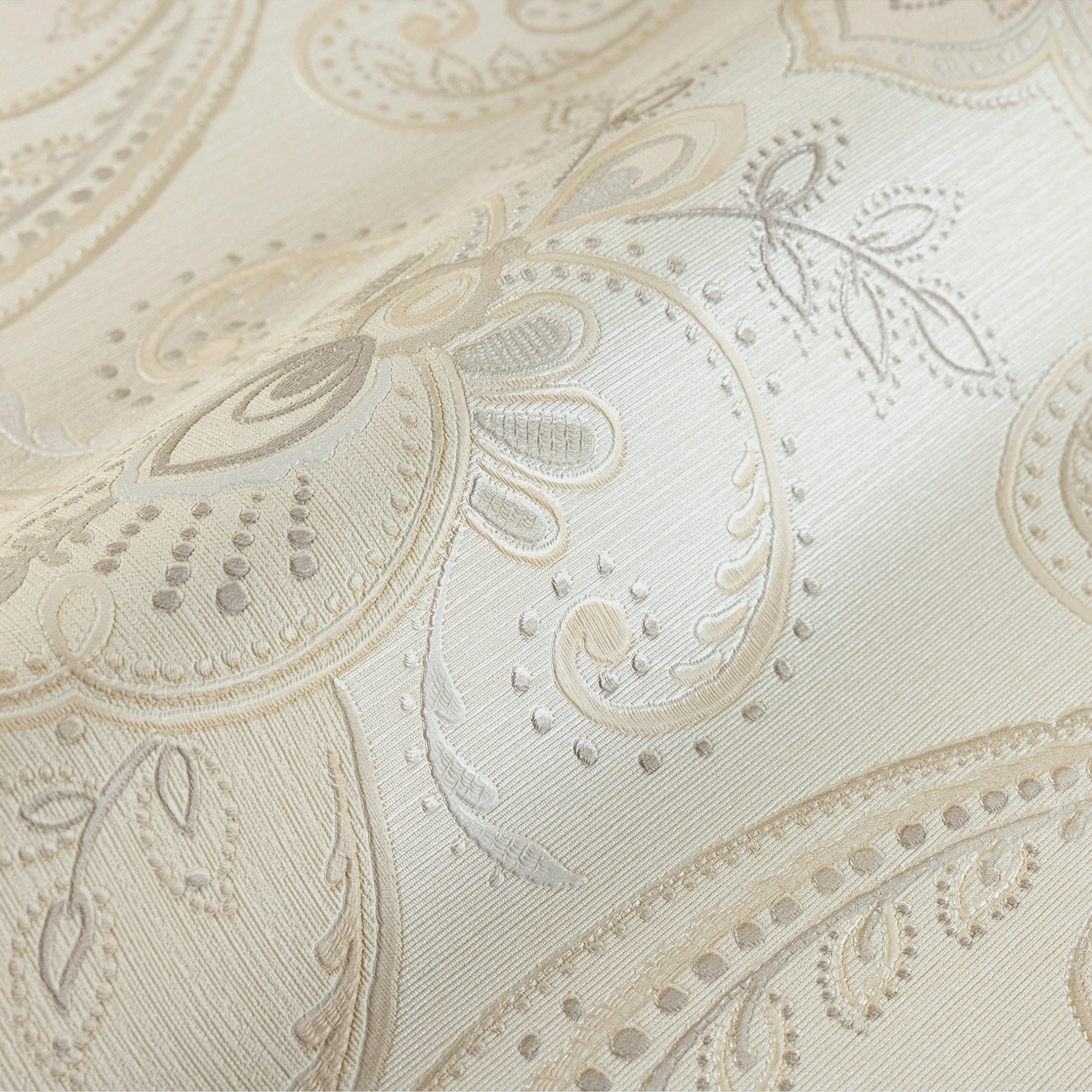 Elegant Ivory Damask Deep Embossed Wallpaper, Rich Textured ...