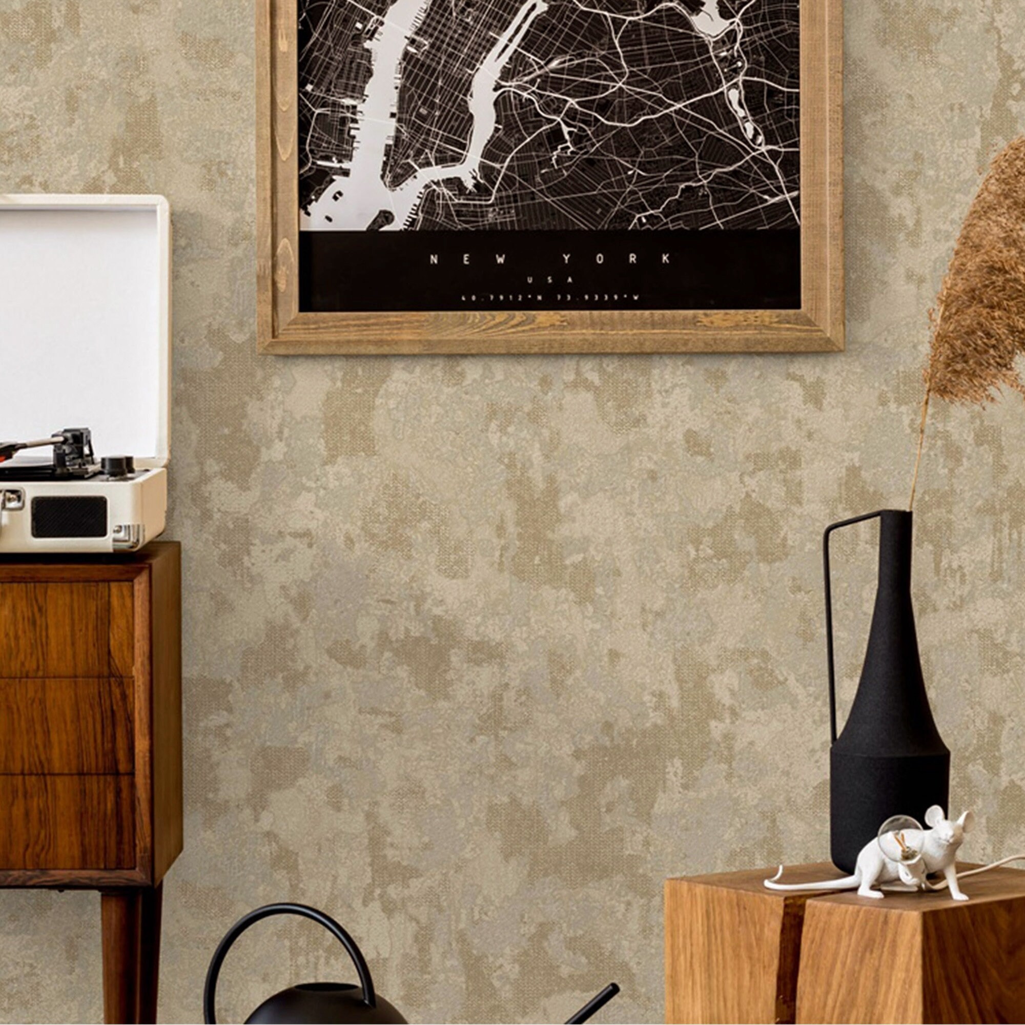 Modern Distressed Embossed Wallpaper, 3D Textured Light Brown, Shiny ...