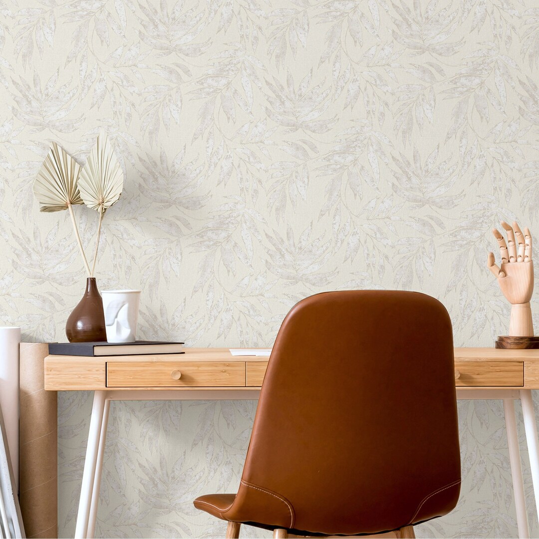 Washed Leaves Embossed Wallpaper, Rich Textured Wallcovering, Large 114 ...