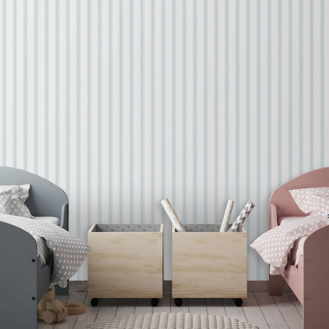 Boys Room Blue Striped Wallpaper, Textured Wallpaper, Kids Room ...
