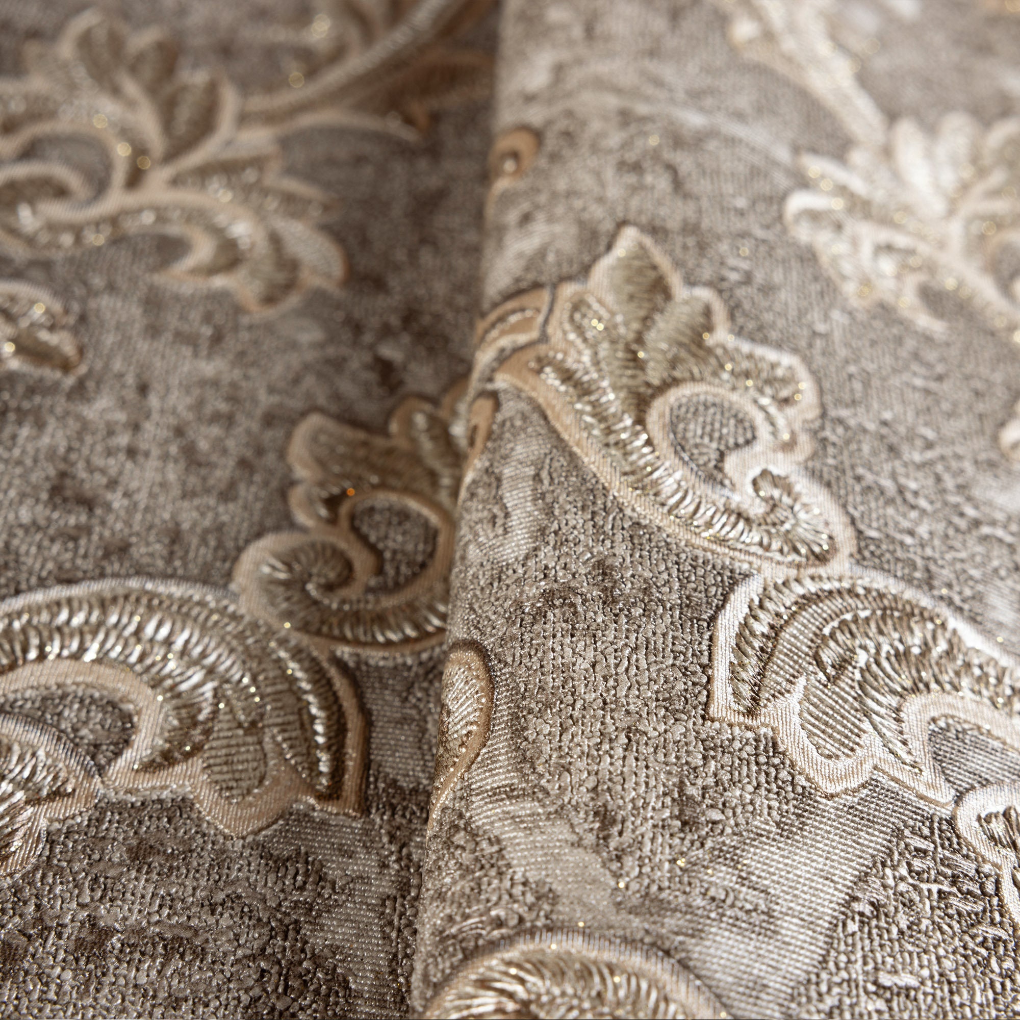 Beautiful Brown Damask Shiny Embossed Plain Wallpaper, 3D Washed ...