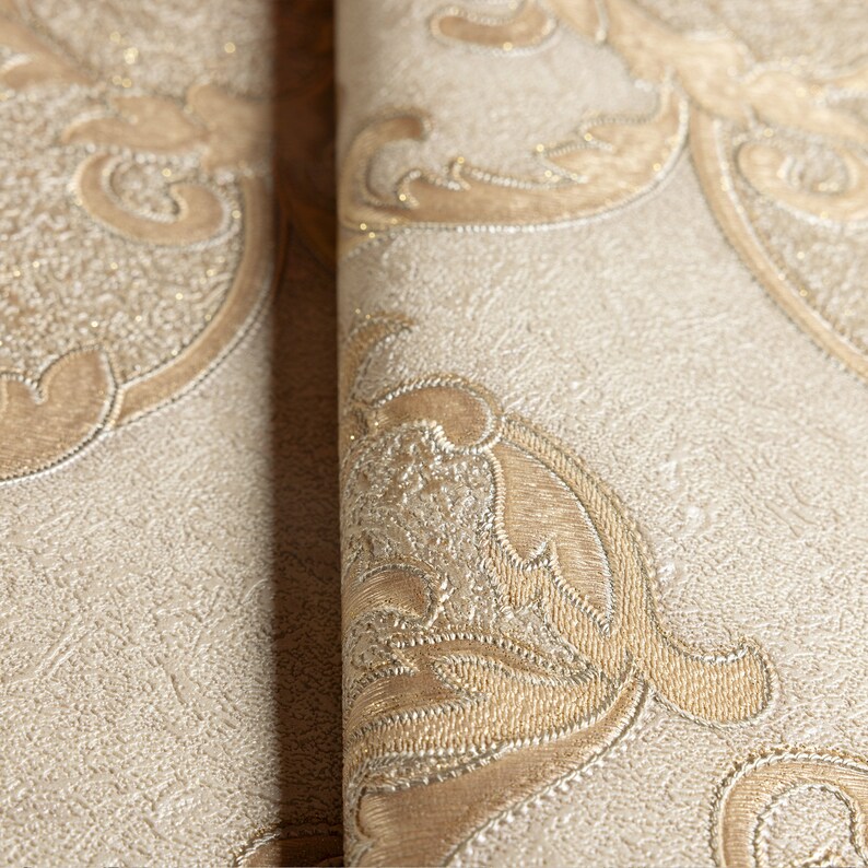 Elegant Gold Shiny Deep Embossed Damask Wallpaper, 3D Textured, Non ...