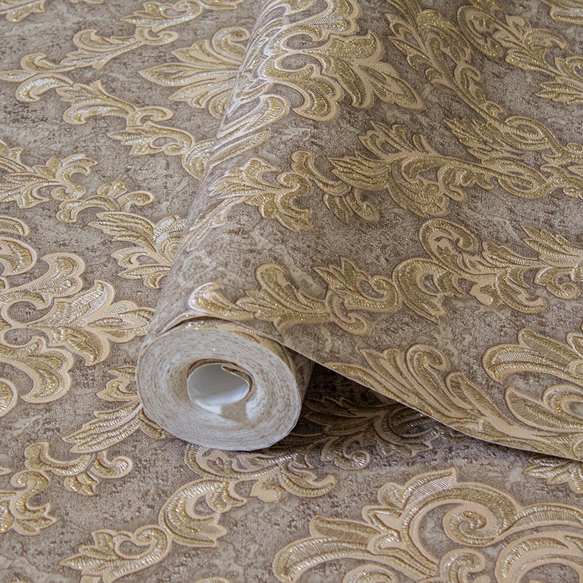 Beautiful Brown Damask Shiny Embossed Plain Wallpaper, 3D Washed ...