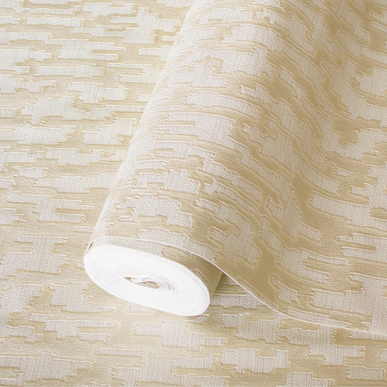 Luxury Ivory Gold Embossed Distressed Wallpaper, 3D Shiny Abstract ...
