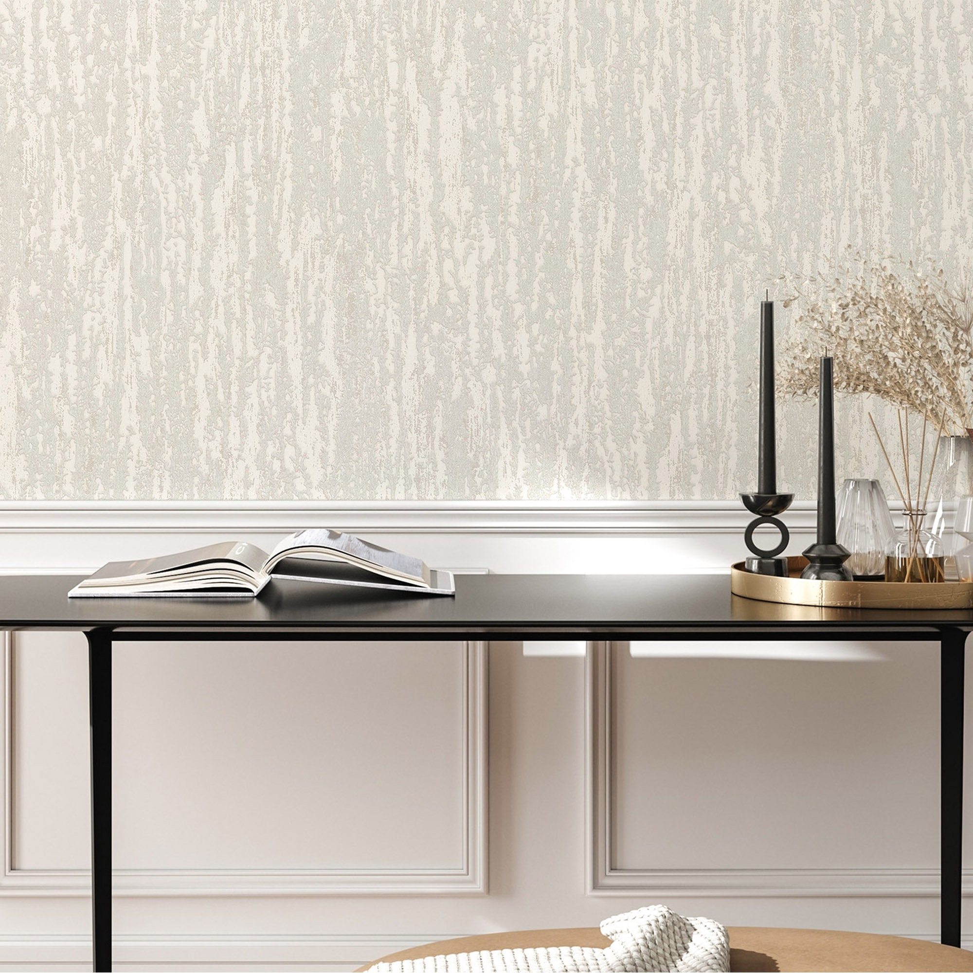 Modern White Silver Distressed Embossed Wallpaper, 3D Shiny Textured ...