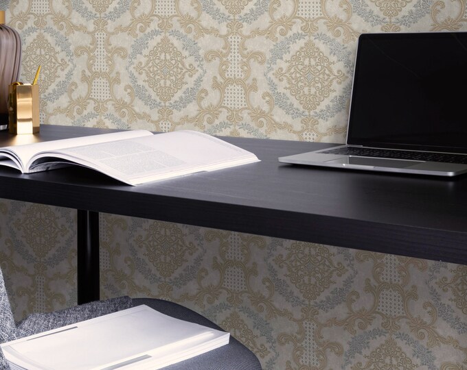Timeless Damask Embossed Wallpaper, 3D Blue Textured Wallpaper ...