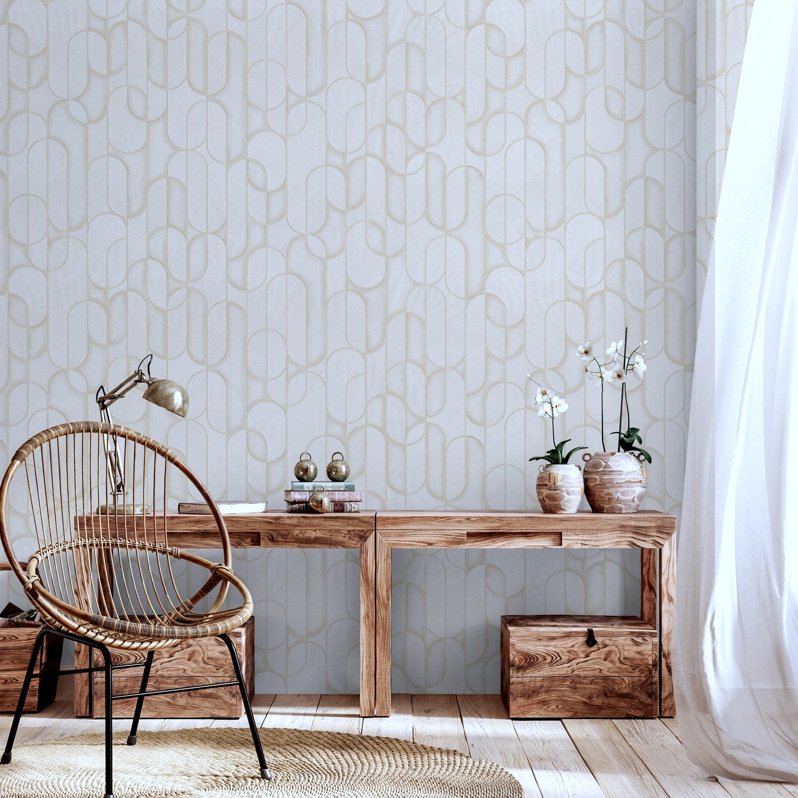 Geometric Ivory Shiny Gold Wallpaper, 3D Textured Wallcovering, Extra ...