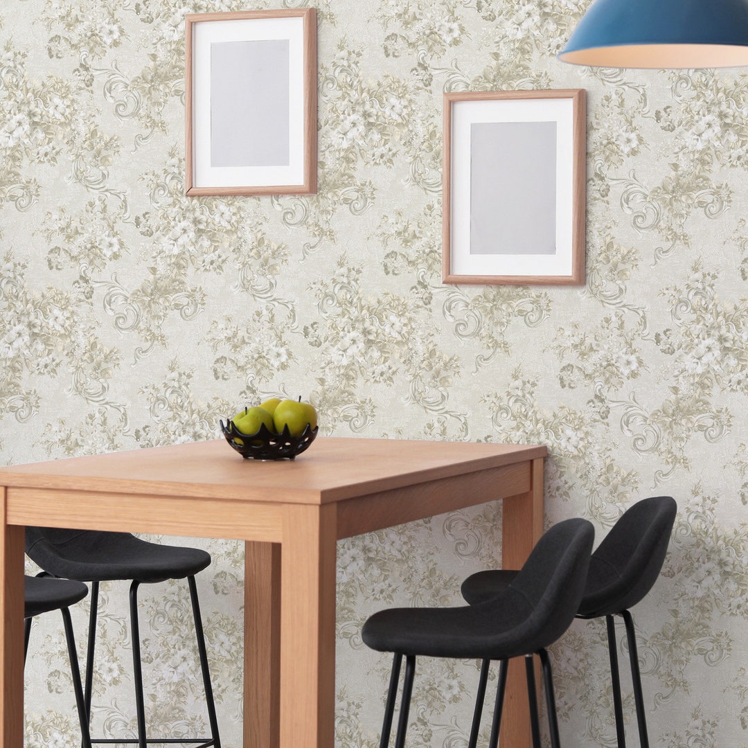 White Modern Flowered Embossed Wallpaper, Home Wall Decor, Aesthetic ...
